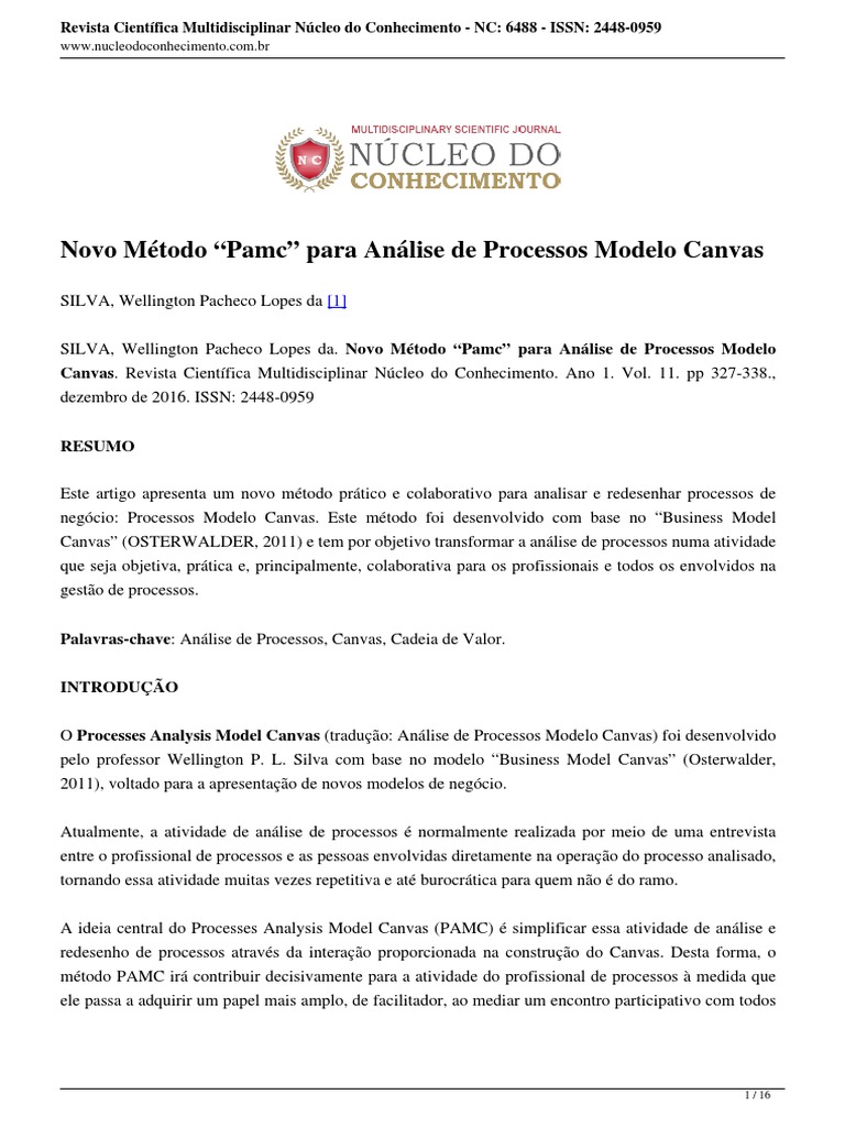 (Canvas) Novo Método "Pamc" para Análise de Processos Modelo Canvas ...