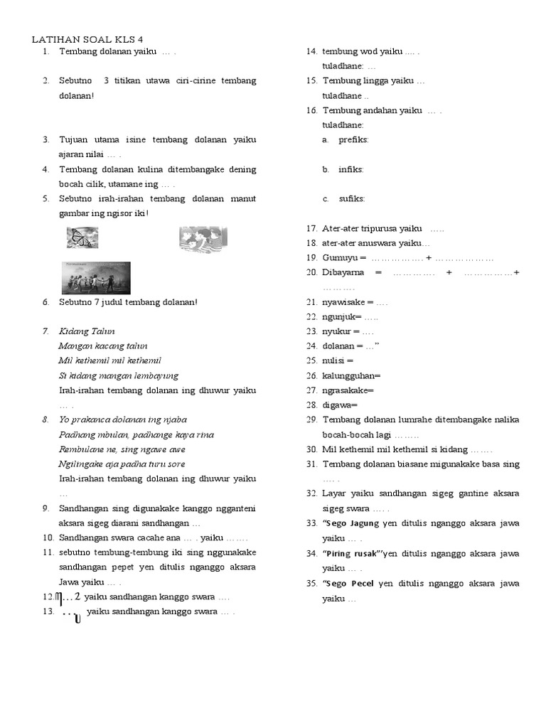 Latihan Tembang Dolanan Kelas 4 | PDF