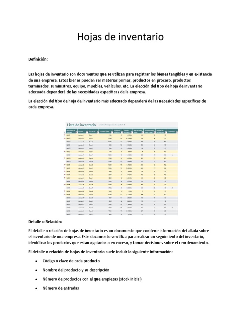 Hojas de Inventario | Descargar gratis PDF | Inventario | Business