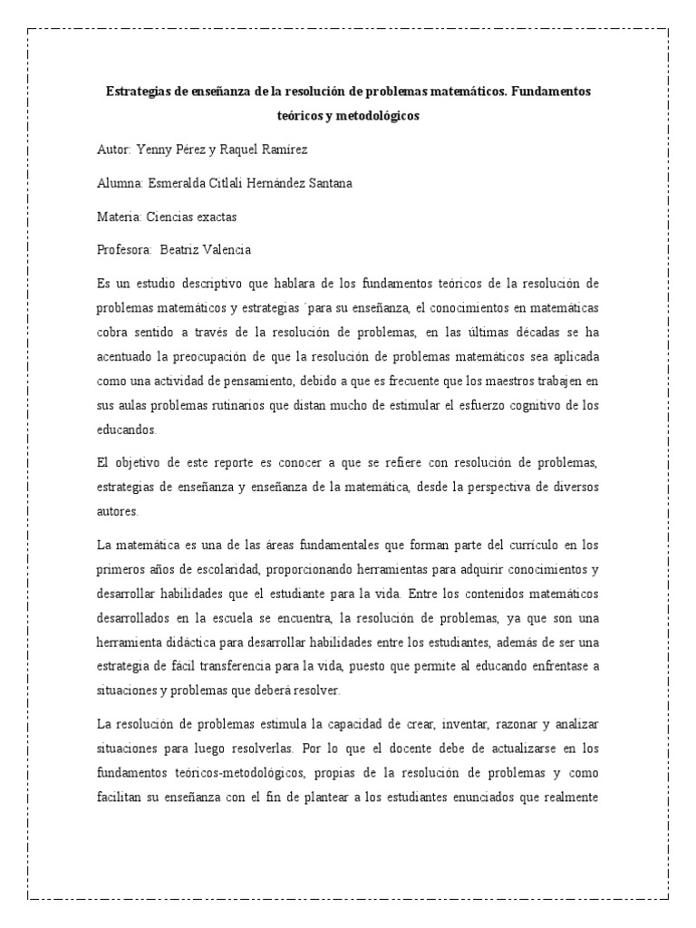 Estrategias de Enseñanza de La Resolución de Problemas Matemáticos ...