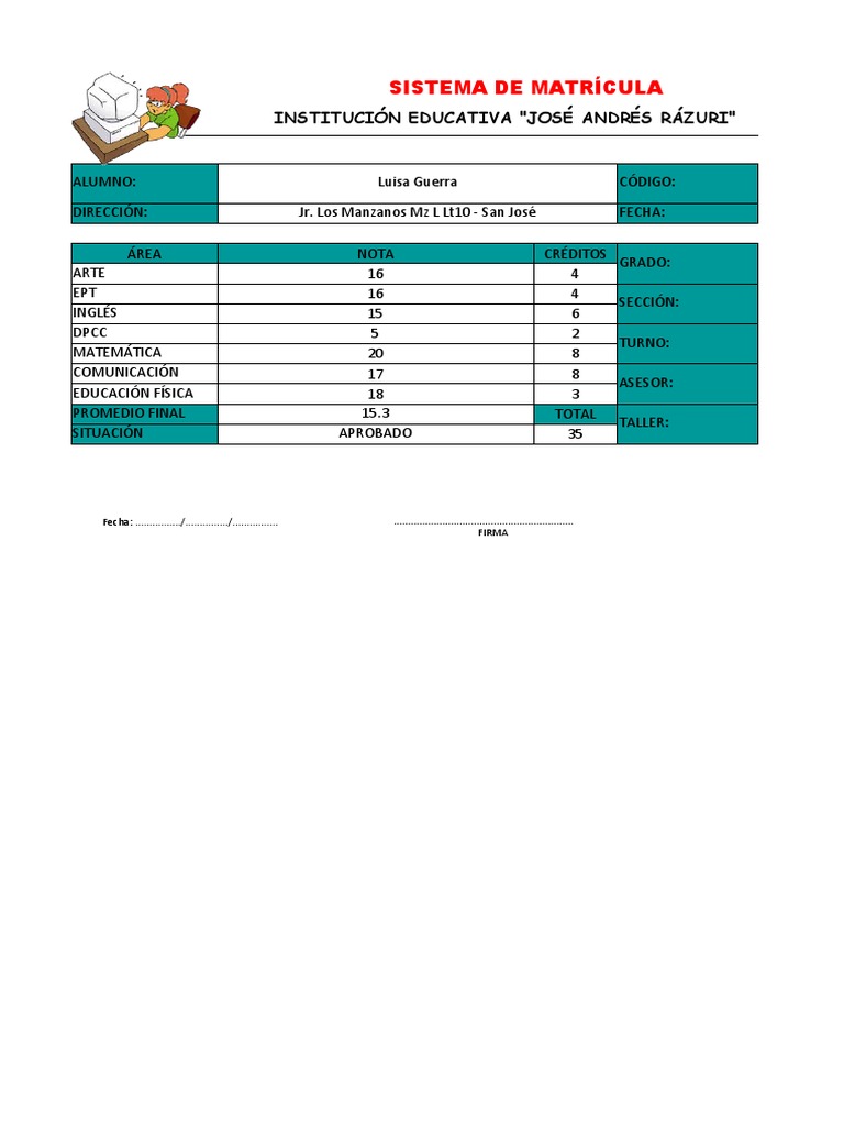Diseño de Boletas de Matrícula | PDF