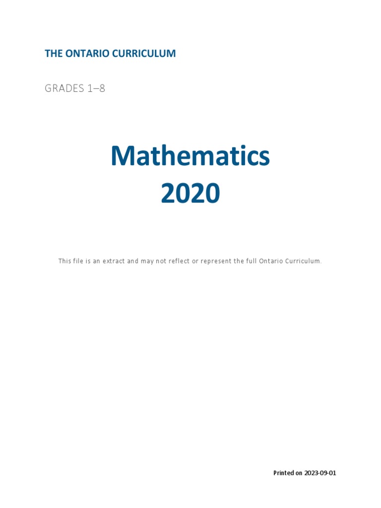 Ontario Math Curriculum Overview 2020 | PDF | Learning | Emotions