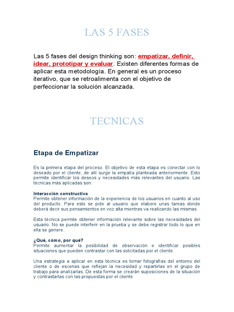 5 Fases del Design Thinking y Técnicas | PDF | El pensamiento de diseño