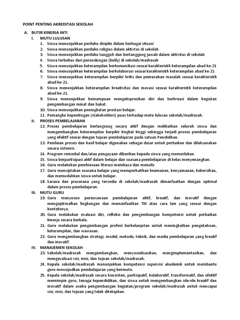 Point Penting Akreditasi Sekolah 2020 | PDF | Seni