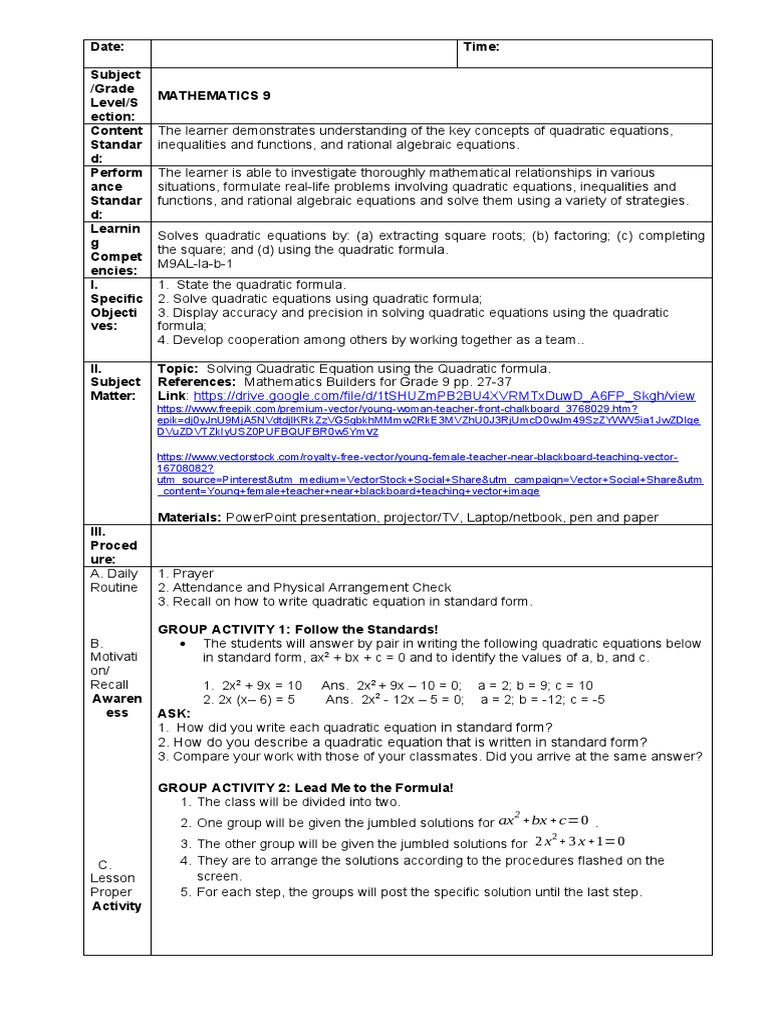 Math 9 Lp Q1 W1d Solves Quadratic Equations By A Extracting