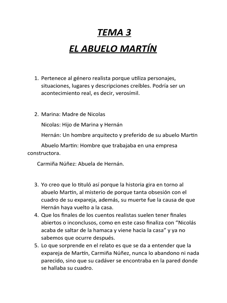 Análisis del cuento "El abuelo Martín" | PDF