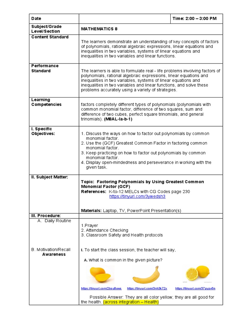 LP - Math 8 - Q1 - WEEK 1.1 - Ep1 | PDF