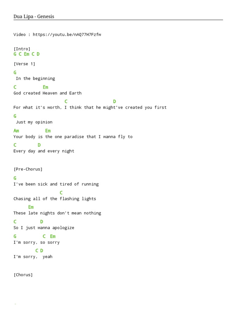 Dua Lipa - Genesis Chords | PDF