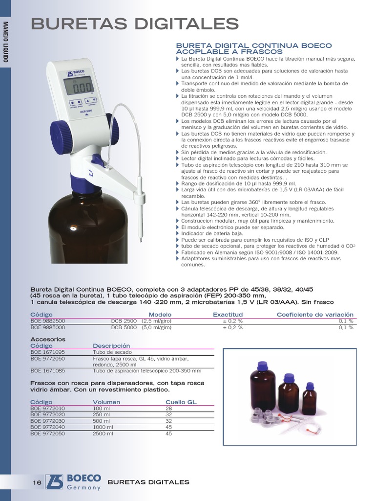 Buretas Digitales BOECO para Laboratorio | PDF | Valoración | Química