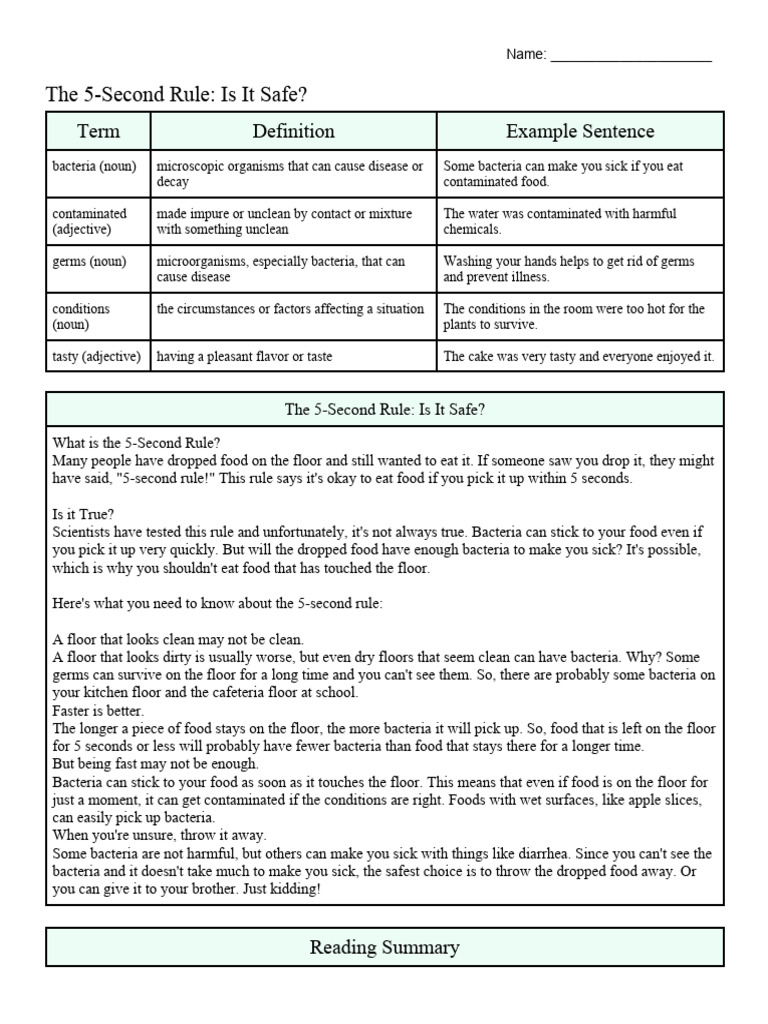 The 5-Second Rule - Is It Safe - (Printable) | PDF | Microorganism