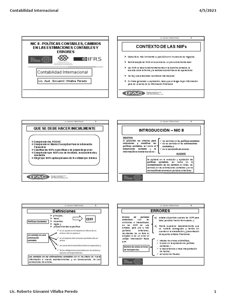 La Nic-8 Cambio de Estimacion, Politica Contable y Error GVP | PDF