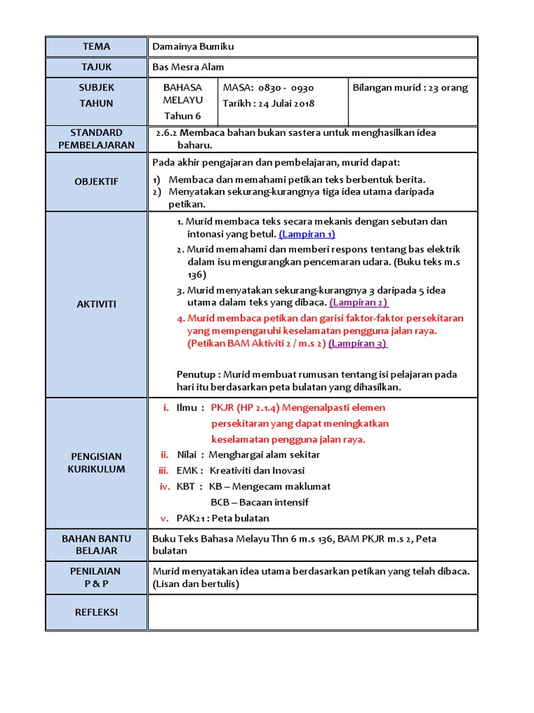 RPH Tahun 6 PKJR | PDF | Seni