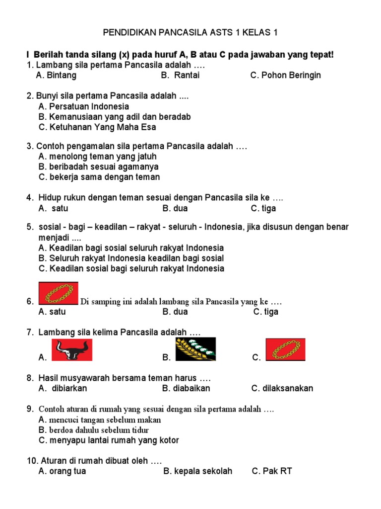 Pend Pancasila Asts 1 Kelas 1 | PDF