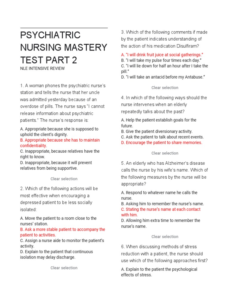 Psychiatric Nursing Mastery Test Part 2 | PDF | Antipsychotic | Risperidone