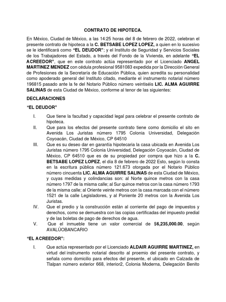 CONTRATO DE HIPOTECA | PDF | Pagos | Justicia