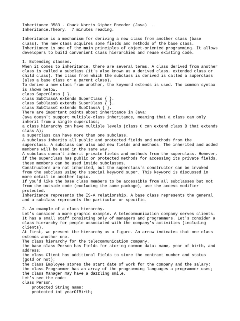 Inheritance 3583 - Chuck Norris Cipher Encoder (Java) | PDF Inheritance 3583 - Chuck Norris Cipher Encoder (Java) | PDF