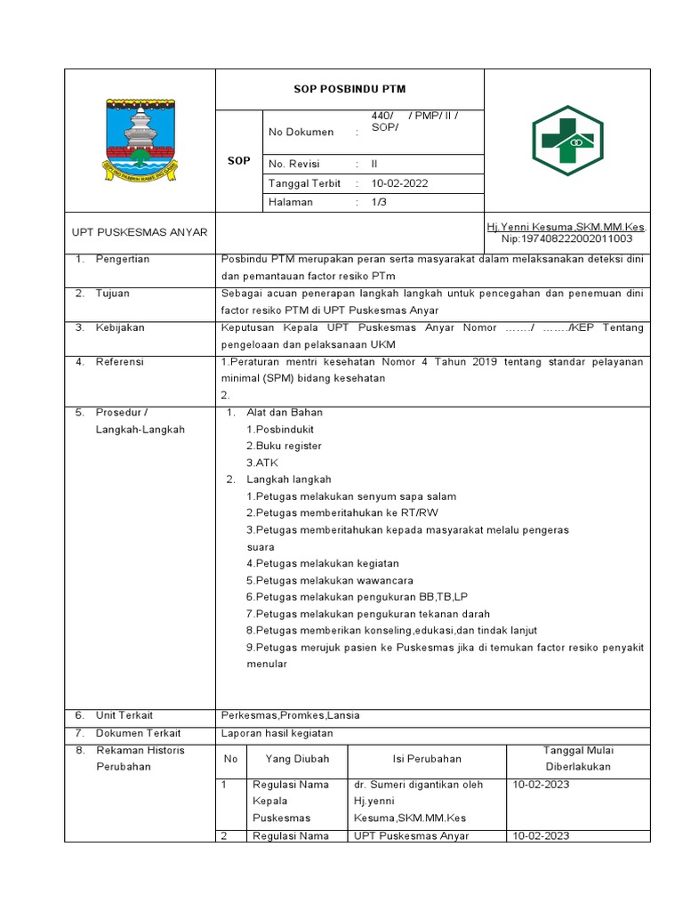 SOP Posbindu PTM 2023 | PDF
