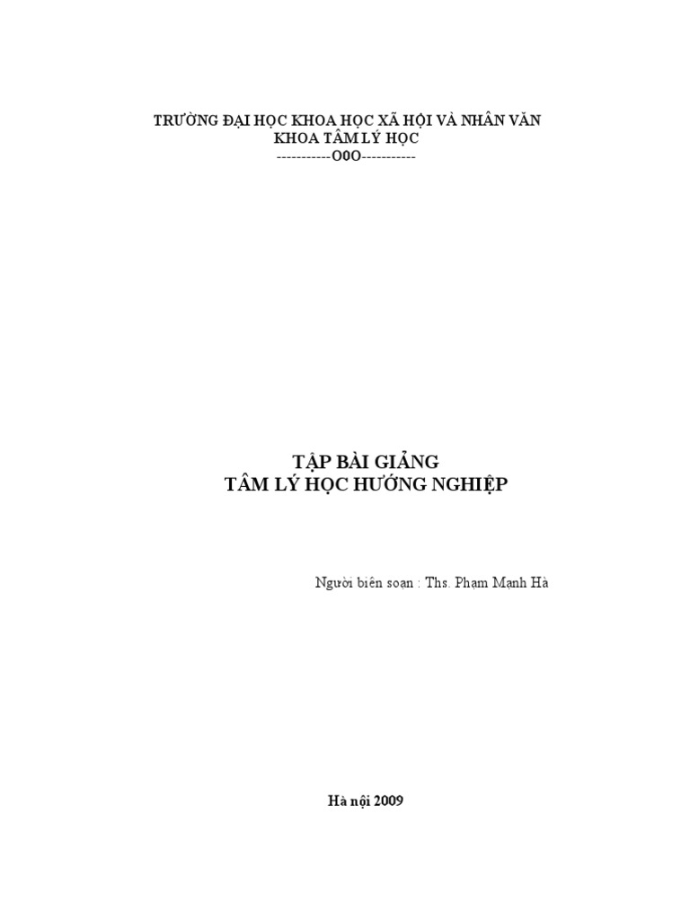 Tap Bai Giang Tam Ly Hoc Huong Nghiep Ts Pham Manh Ha | PDF