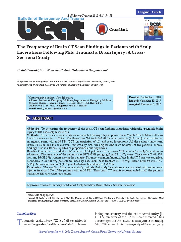 Scalp Laceration and CT Scan Indication | PDF | Traumatic Brain Injury ...