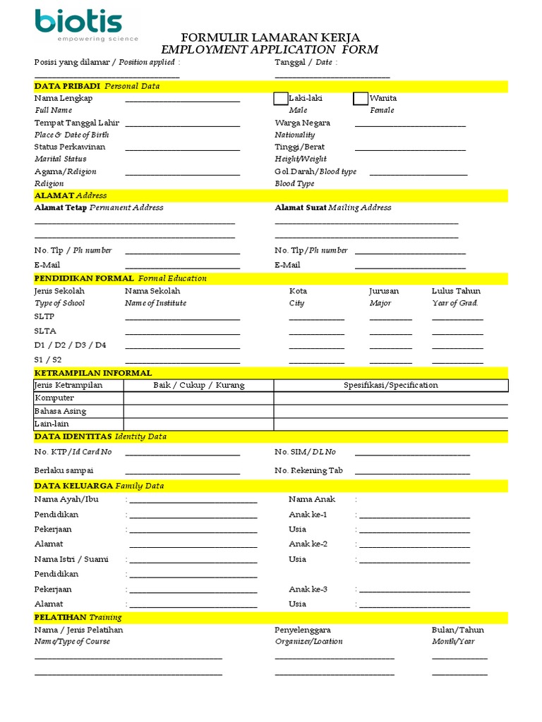 Form Isian Pelamar | PDF
