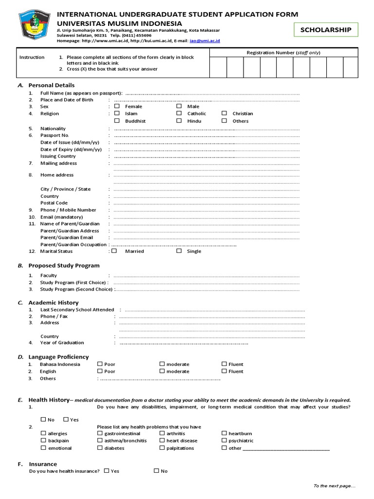 Form - InternationalStudent - UMI - UNDERGRADUATE-SCHOLARSHIP | PDF