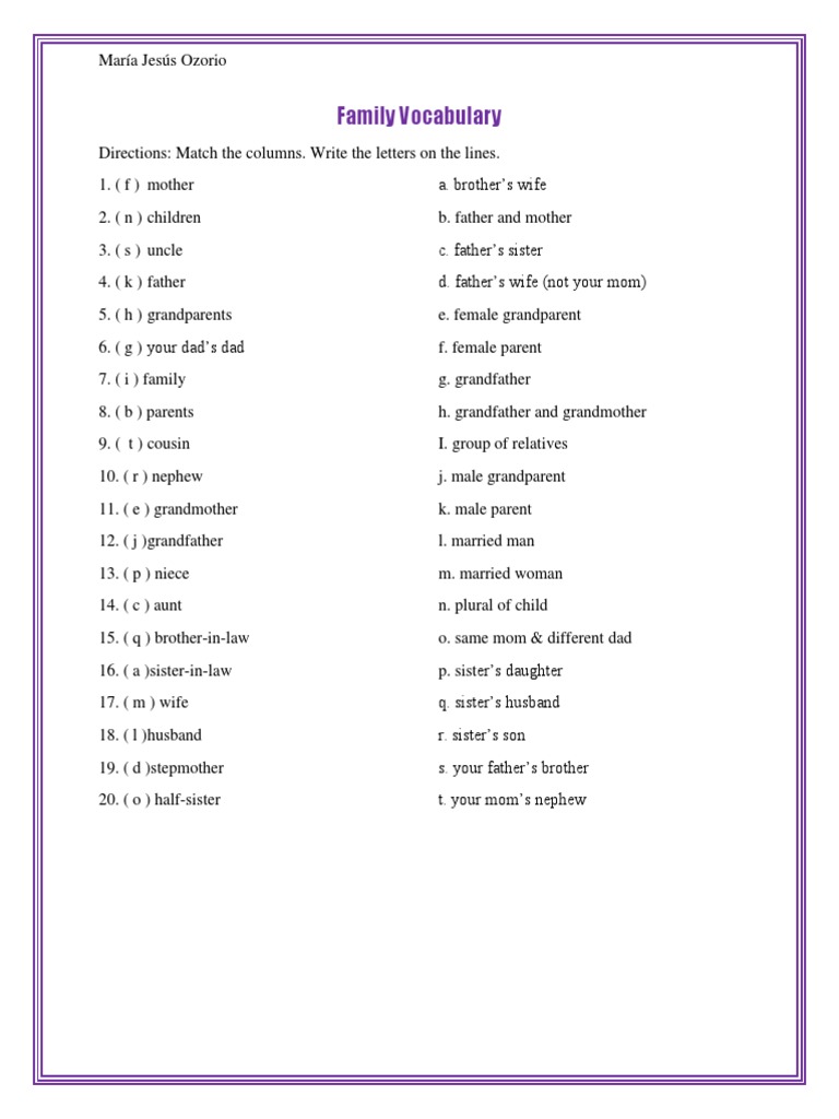 Family Vocabulary | PDF