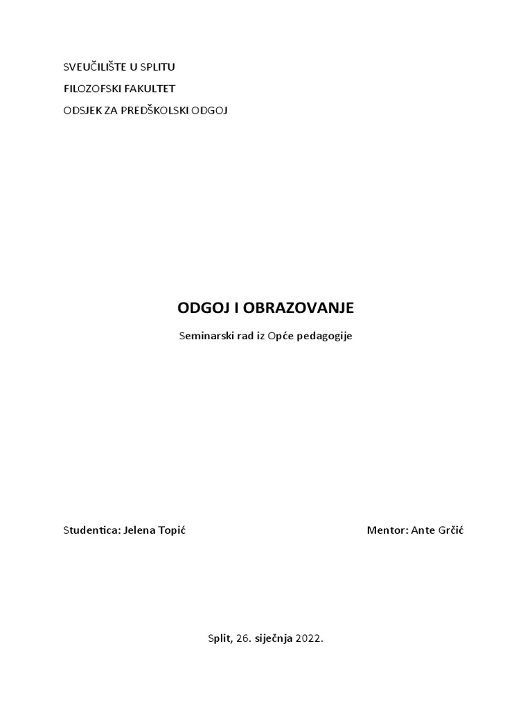 Odgoj I Obrazovanje | PDF