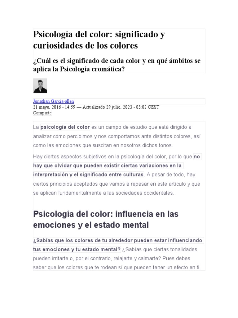 Psicología Del Color | PDF | Color | Sicología