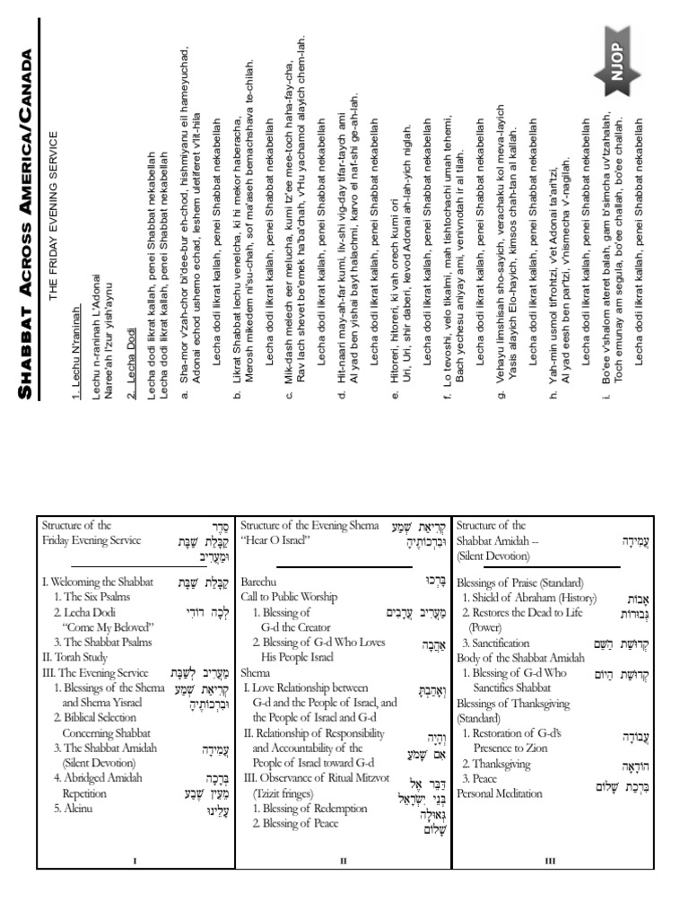 Friday Night Prayer Chart and Select Transliterated Prayers | PDF ...