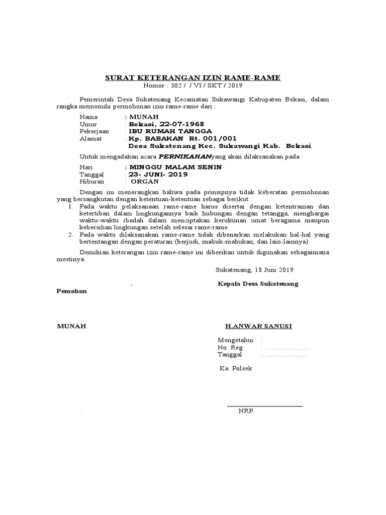 Surat Keterangan Izin Rame | PDF