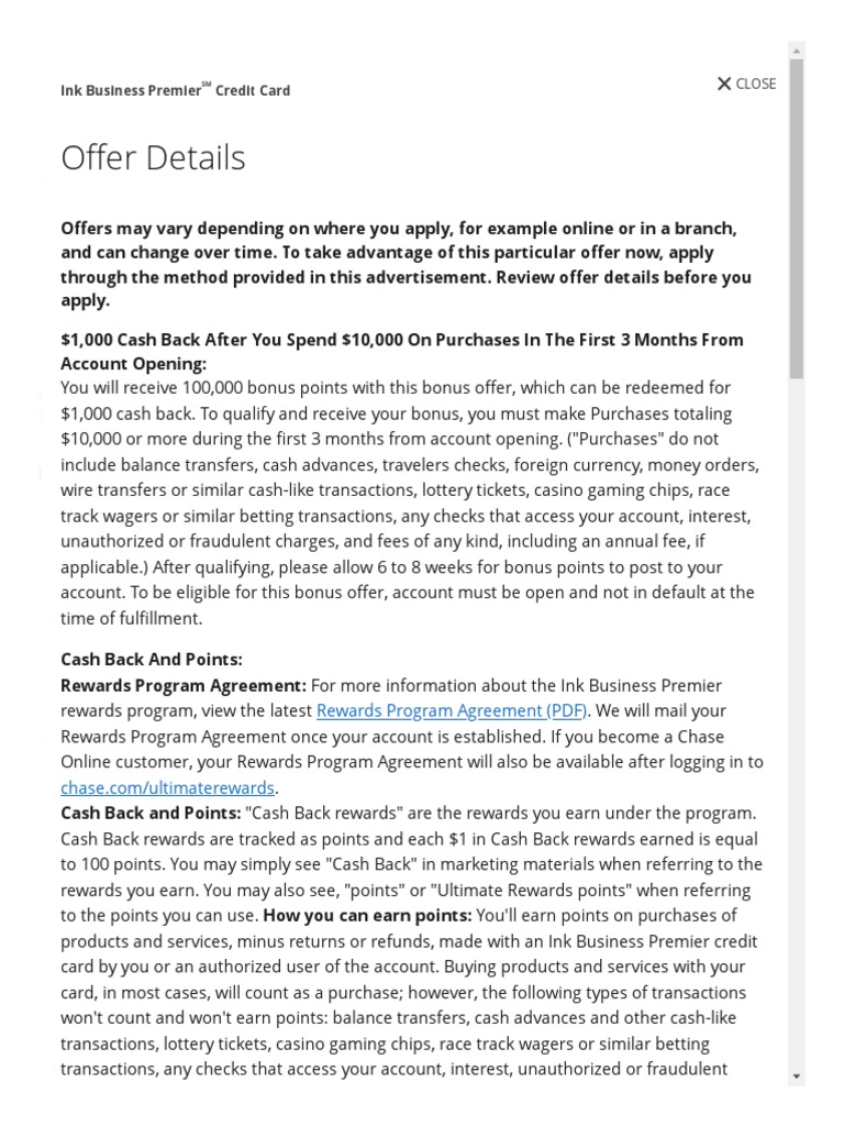 Chase Ink Business Premier Offer Details | PDF | Credit Card | Loyalty ...
