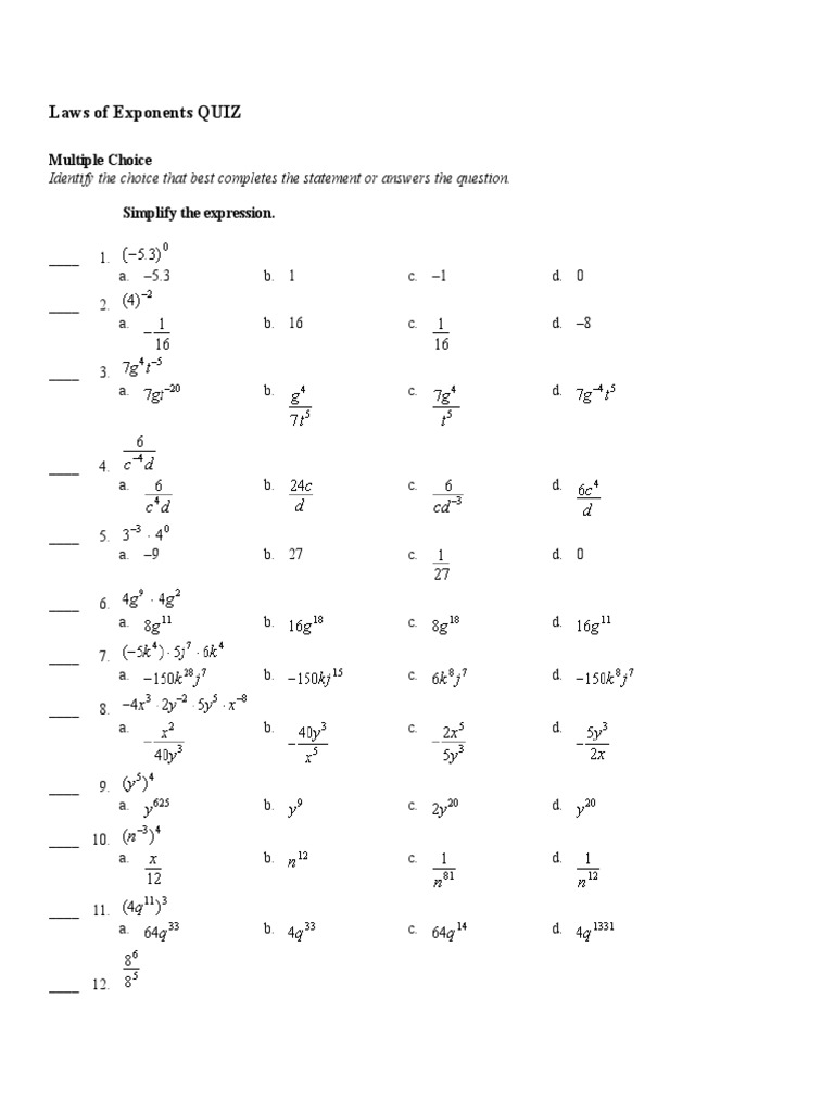 Laws of Exponents | PDF | Exponentiation | Multiplication