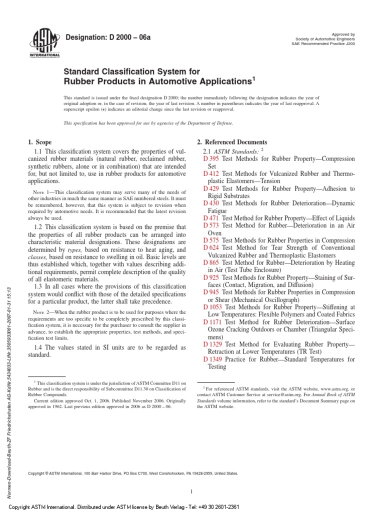Astm D 2000 | PDF | Natural Rubber | Hardness