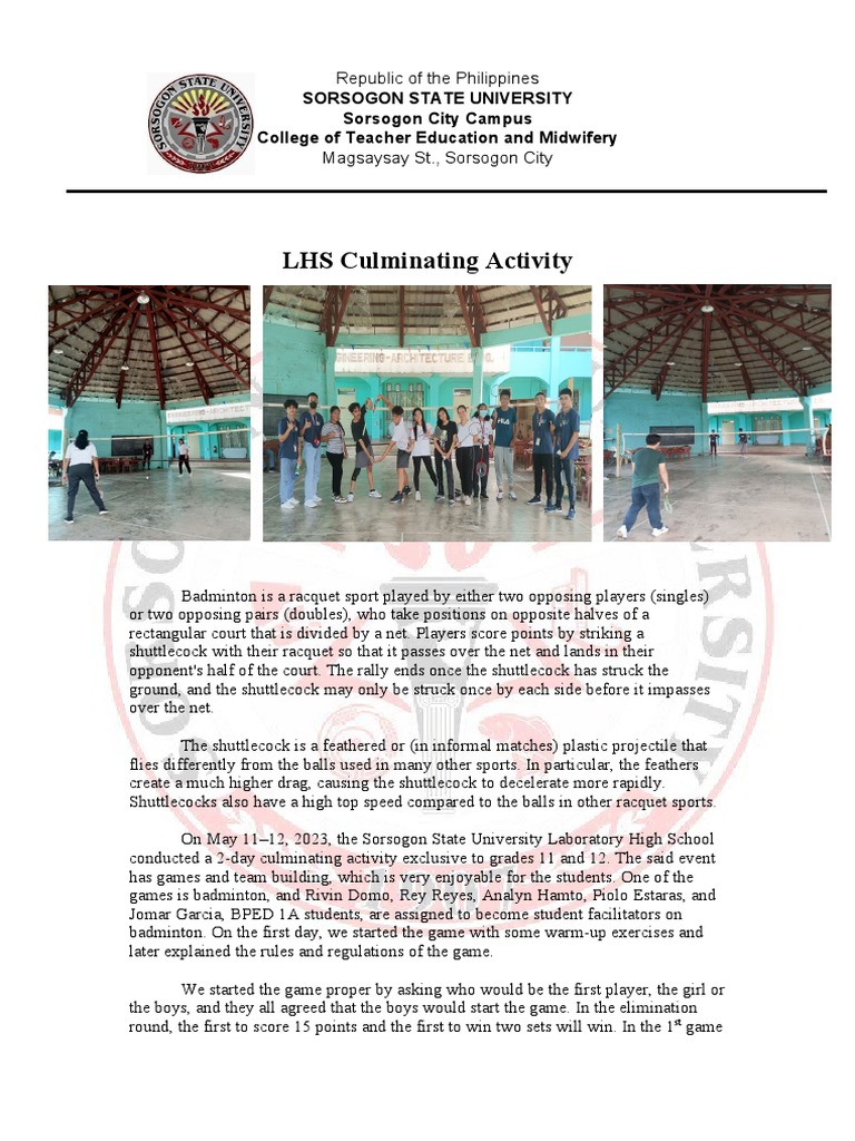 LHS Culminating Activity (Narrative Report) | PDF | Entertainment | Sports