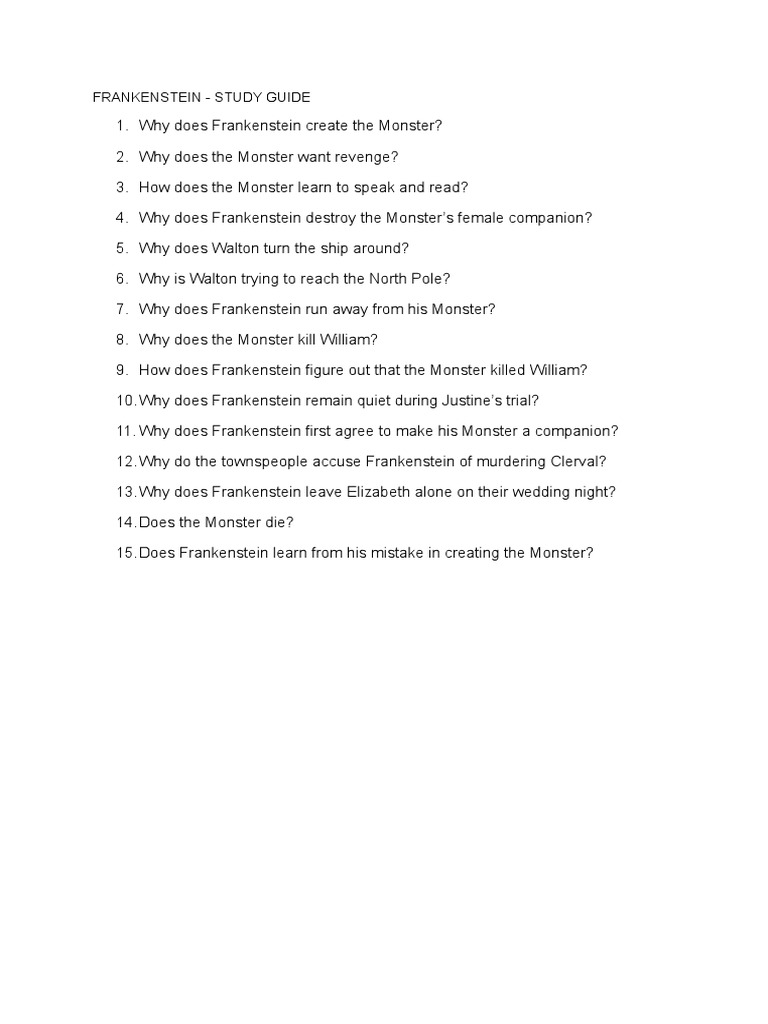 Frankenstein - Study Guide | PDF