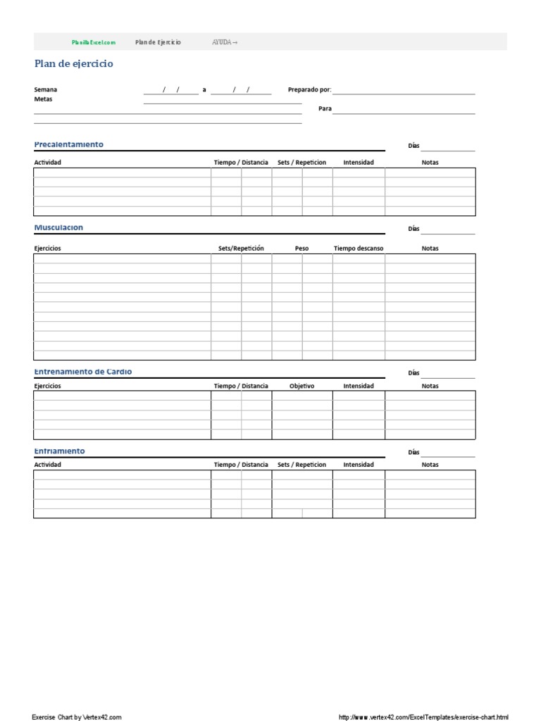 Planilla de Excel de Plan de Ejercicio | PDF