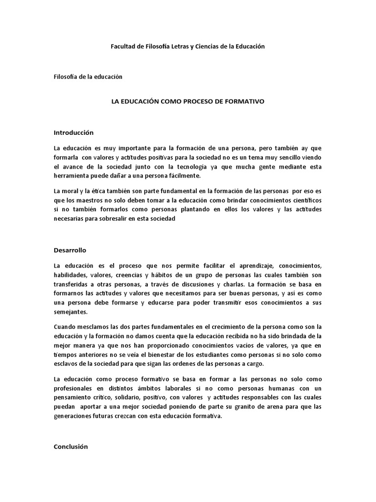 La Educacion Como Proceso Formativo.. | PDF | Sociedad | Moralidad