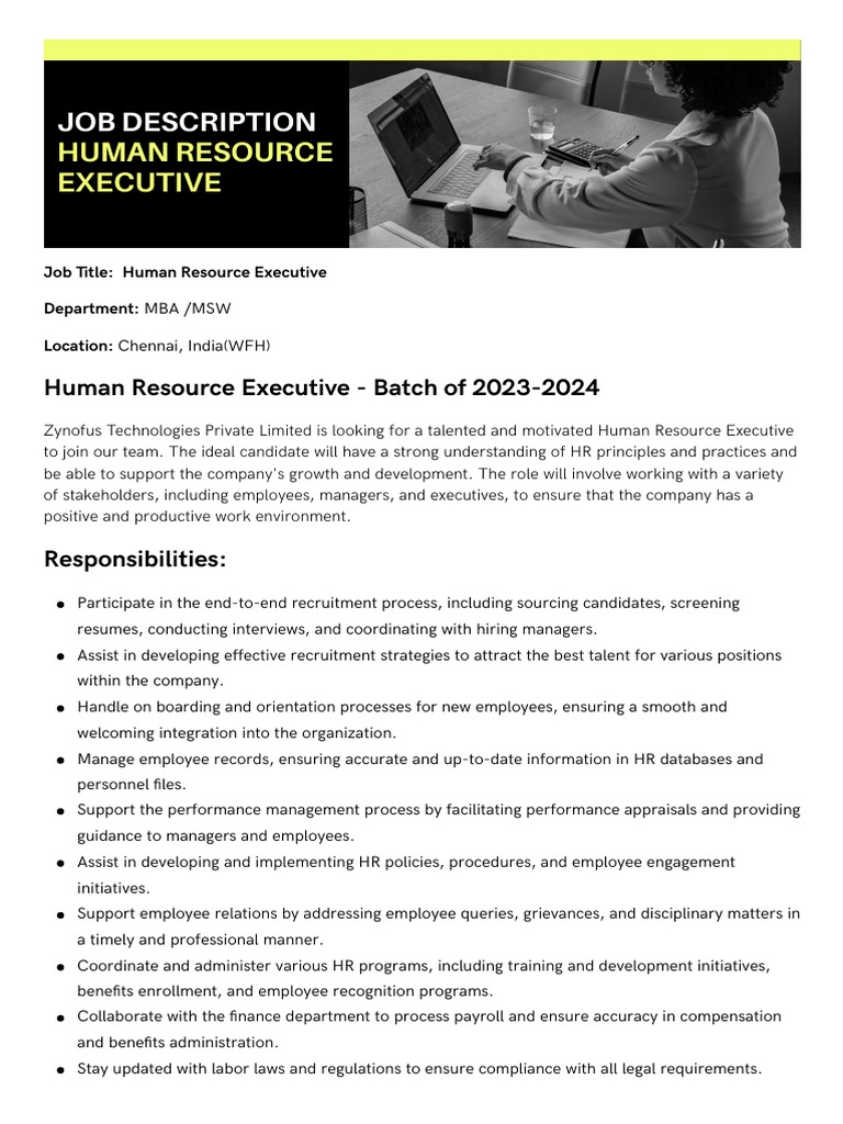 Human Resource Executive Job Description | PDF | Human Resource ...