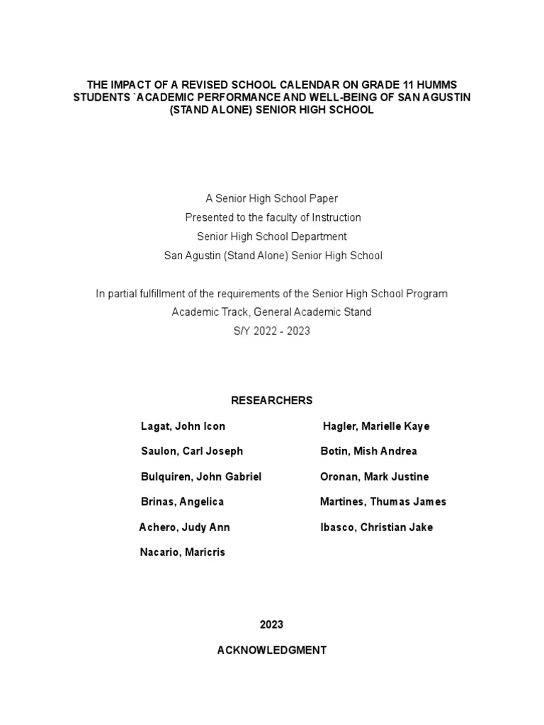 The Impact of A Revised School On A Grade 11 Humms Students | PDF ...