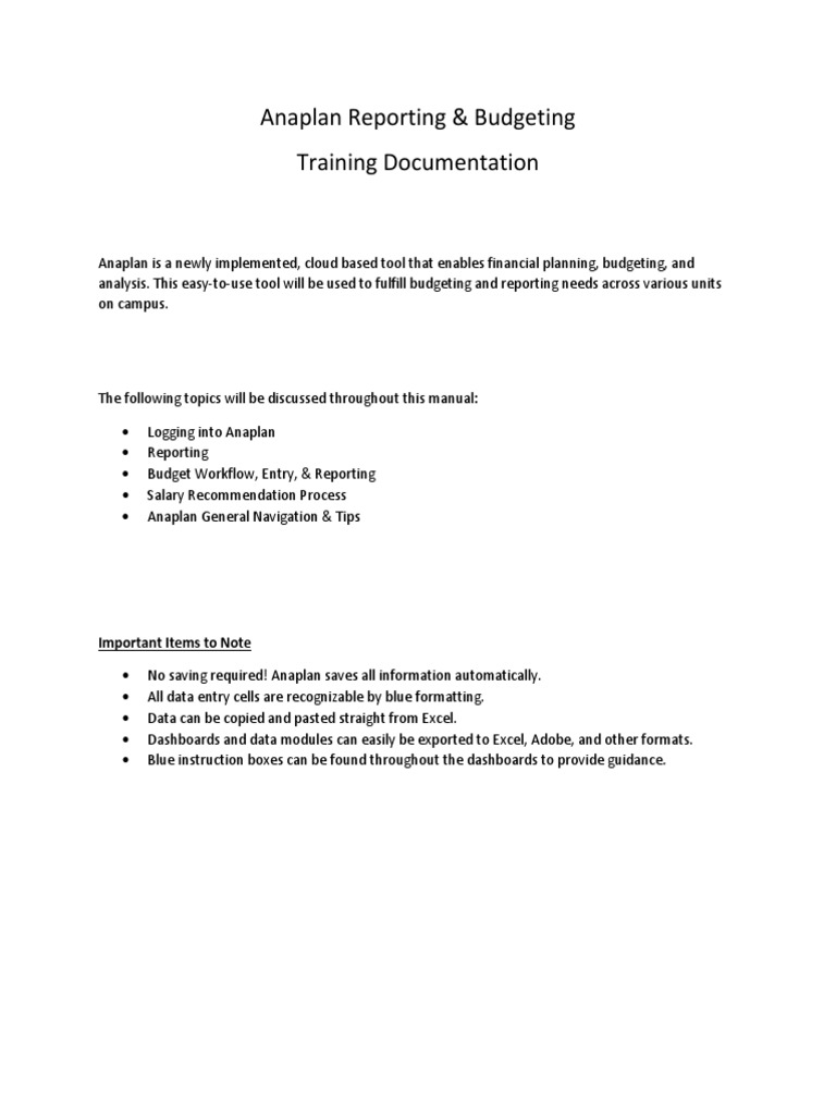 Budget Anaplan Training Documents | PDF | Microsoft Excel | Computer Science