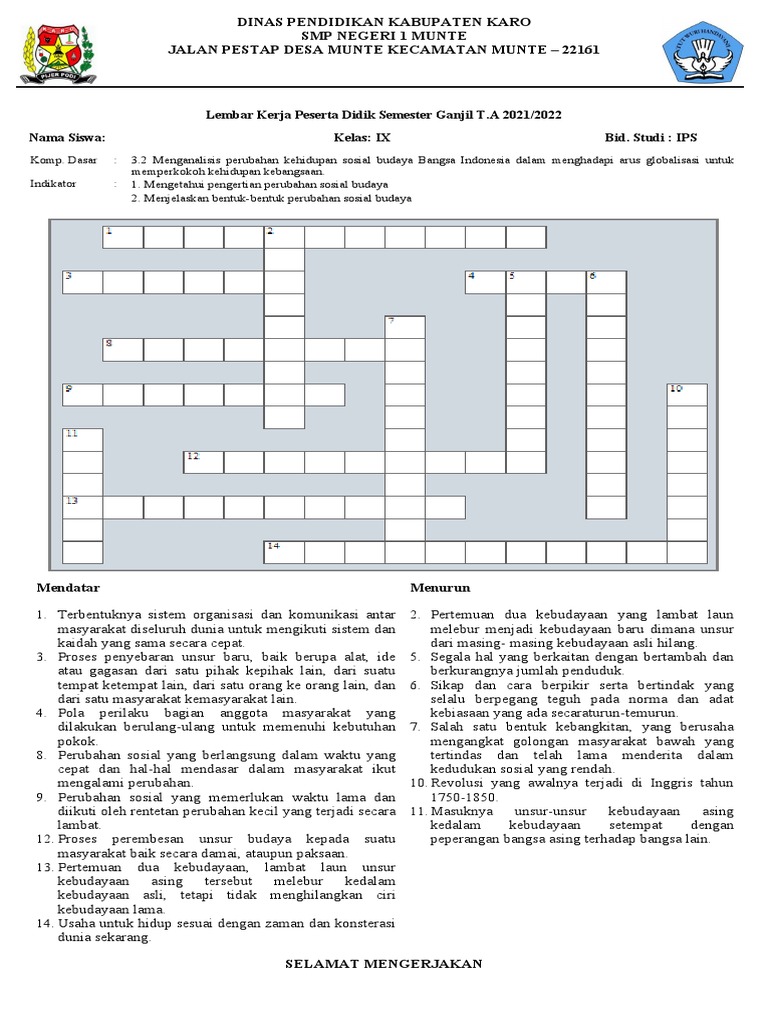 Lks Ips Kls 9 Tts Perubahan Sosial Budaya & Globalisasi | PDF | Sejarah