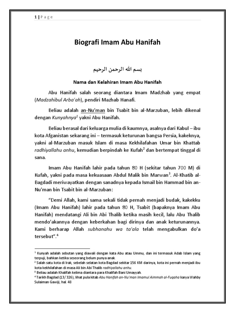 Biografi Imam Abu Hanifah Lengkap | PDF Biografi Imam Abu Hanifah Lengkap | PDF