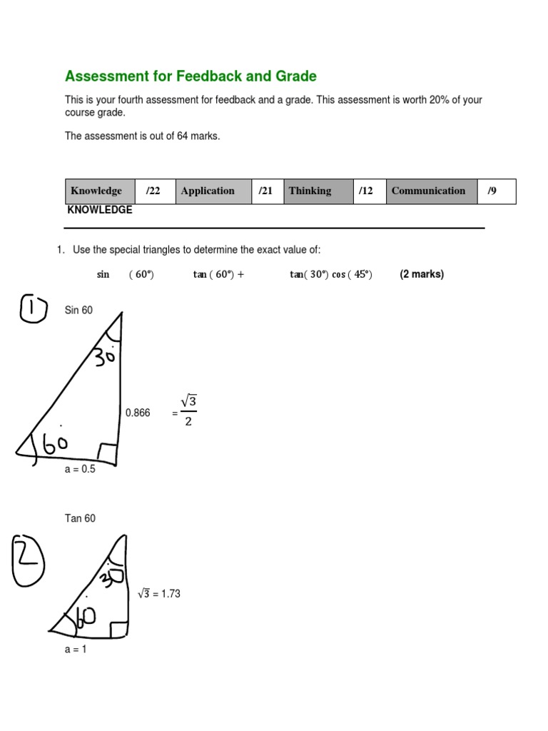 Unit 4 Assesment Math | PDF | Trigonometric Functions | Triangle Geometry