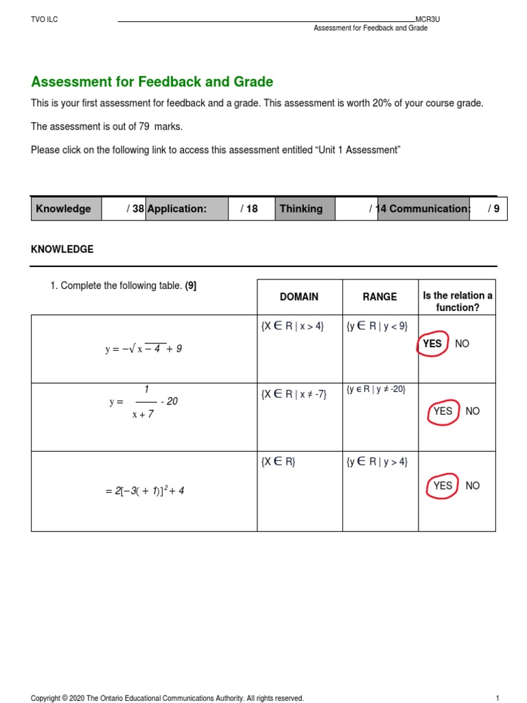 Math Unit One Assesment | Download Free PDF | Function (Mathematics ...