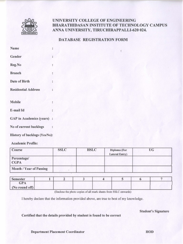 Database Registration Form | PDF