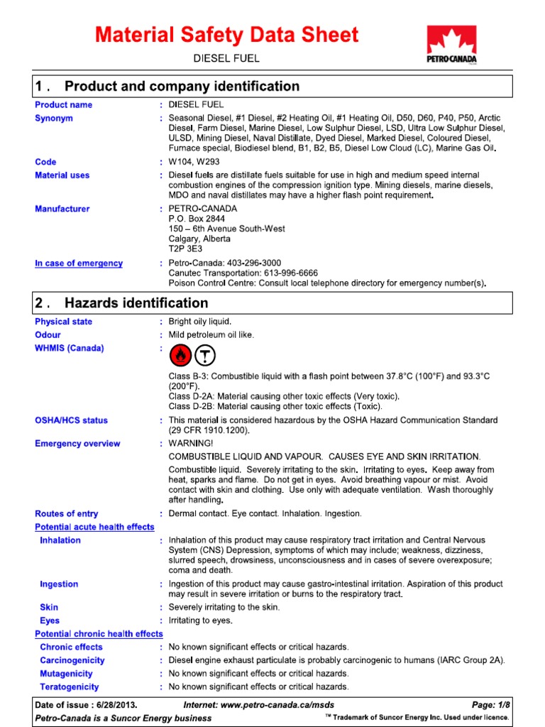 Suncor PetroCan Dieselmsds | PDF