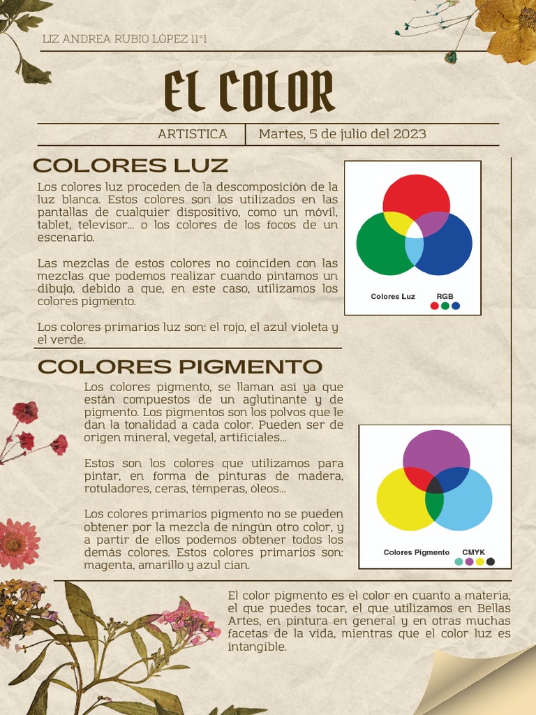 Colores Luz y Pigmento: Definiciones Clave | PDF | Artes del Lenguaje y ...