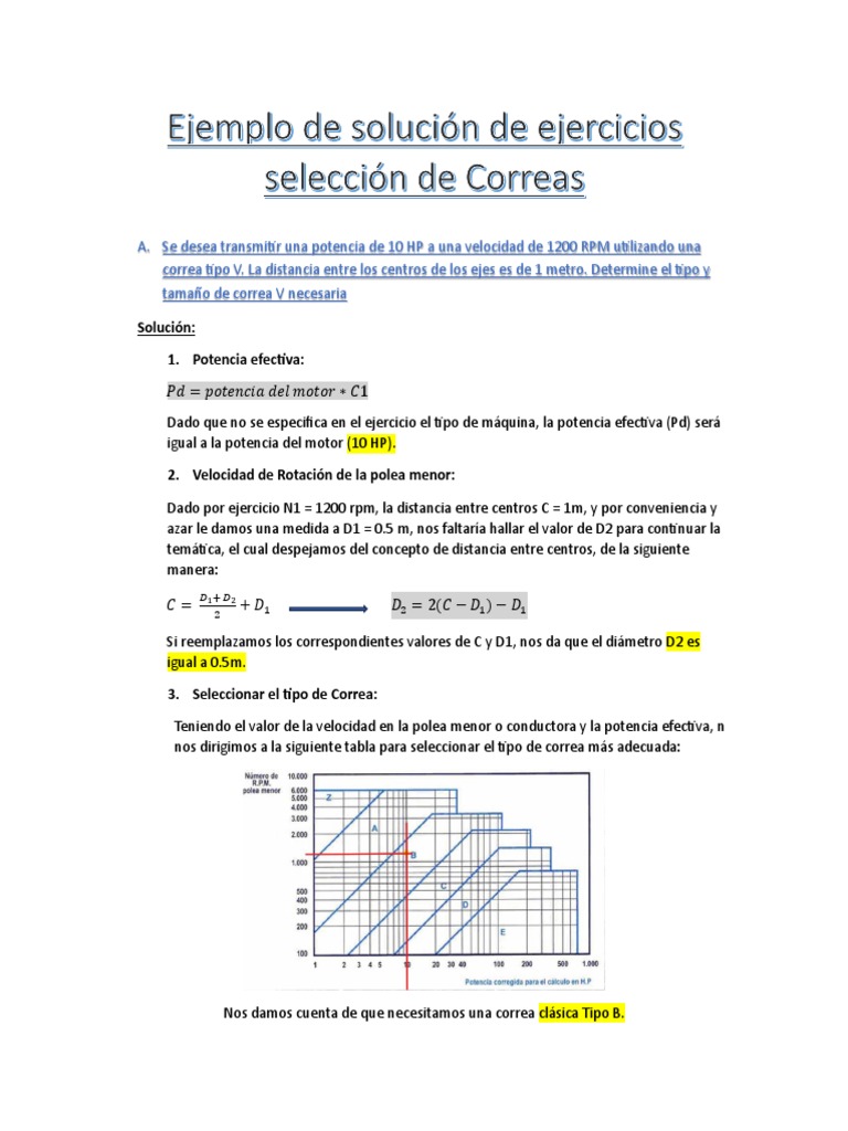 Ejemplo de Solución de Ejercicios Selección de Correas | PDF | Cinturón (mecánico)