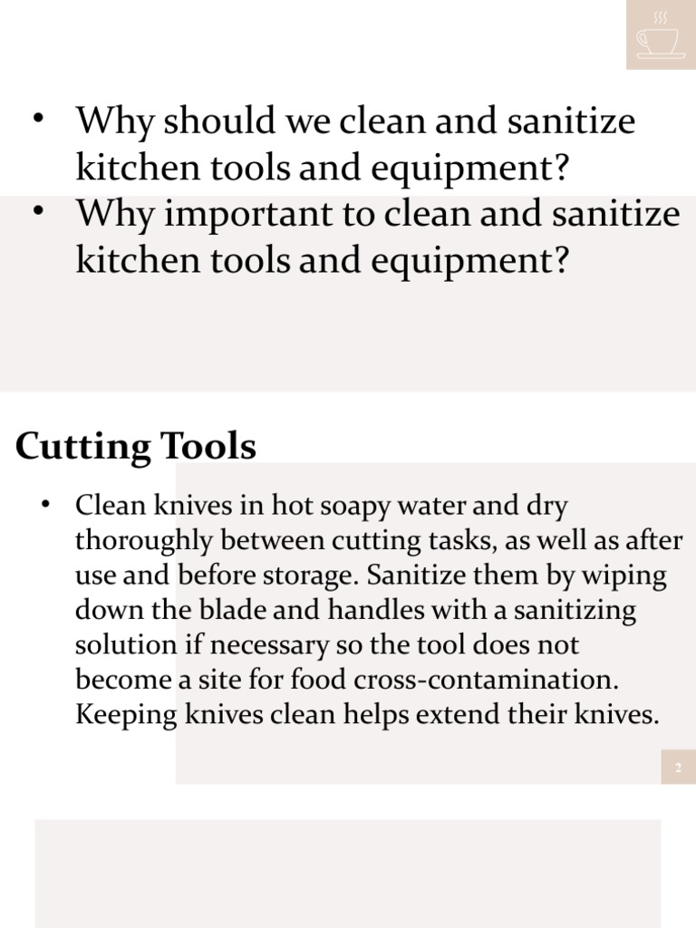 q1. Cleaning and Sanitizing Kitchen Tools | PDF | Knife | Dishwasher