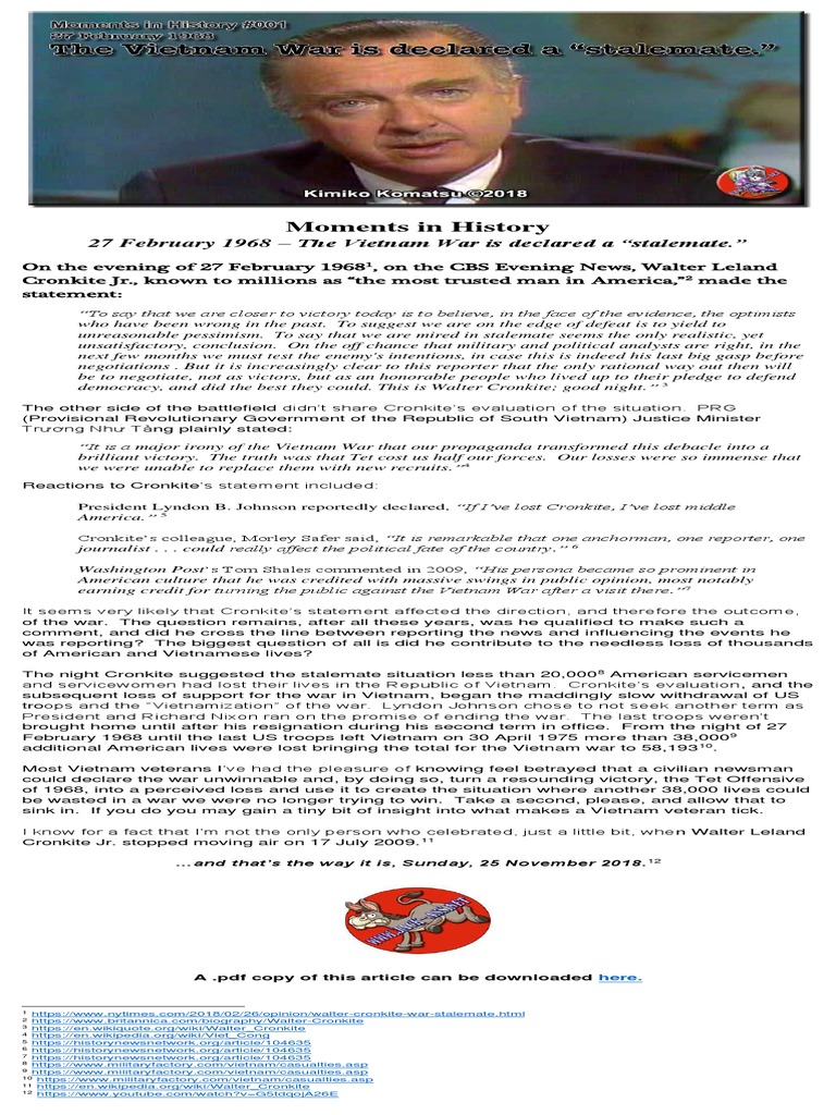 Cronkite's Vietnam War Stalemate Impact | PDF | Politics | History